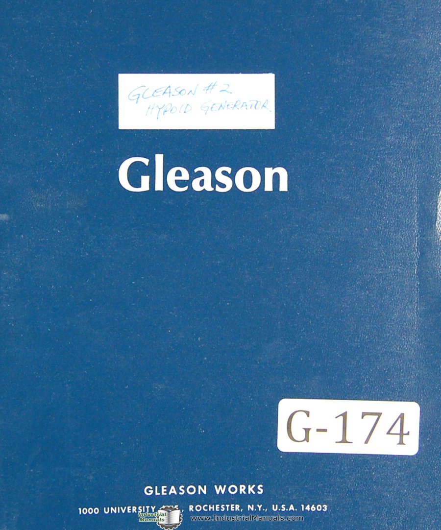 Gleason Operators Instruction No 2 Hypoid Generator Machine Manual ...