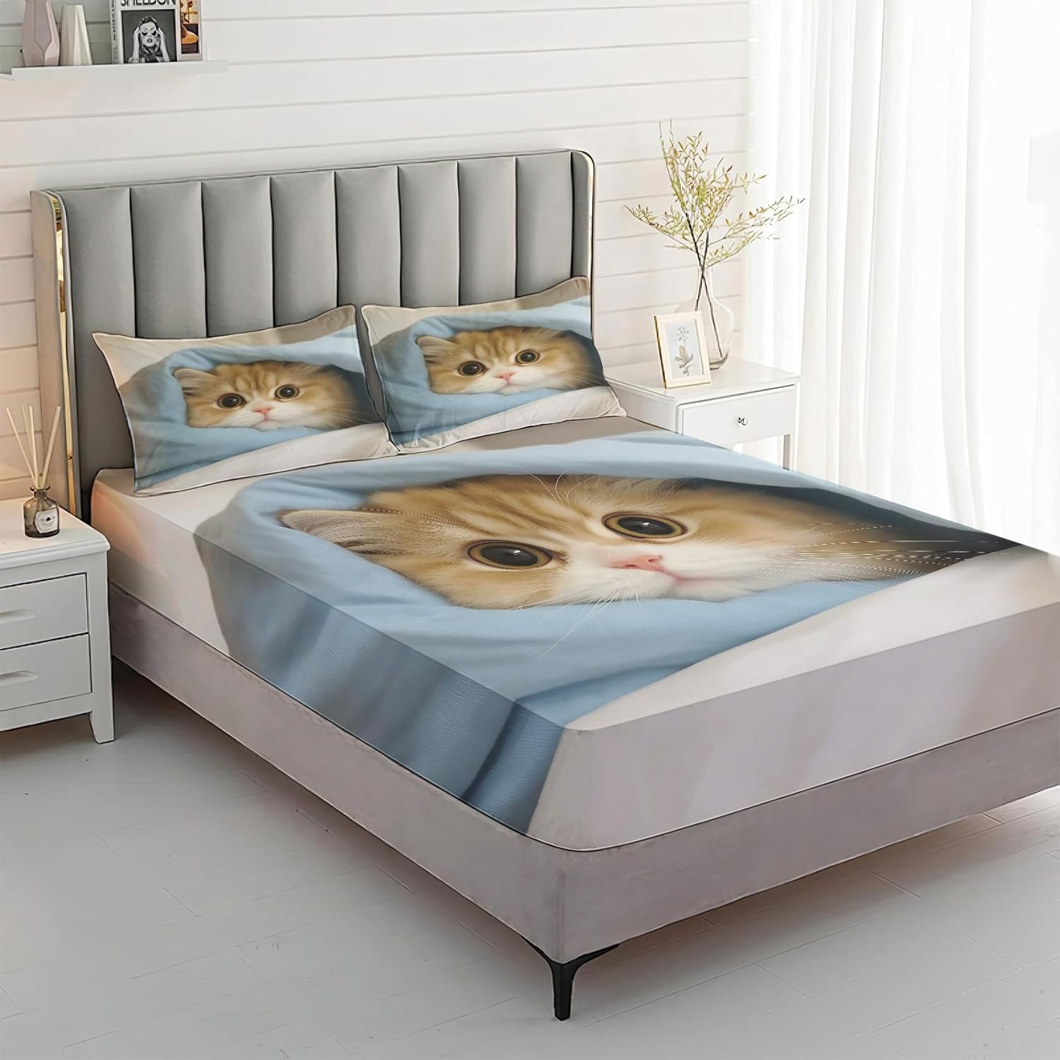 Amazon.com: Zvynqour Cute Kitten Bed Sheets Queen Size - Cat Sheet Set ...