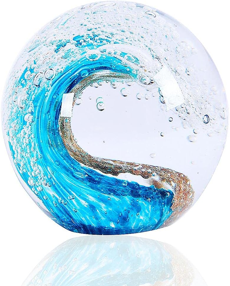 Amazon.com: Glass Paperweight Art Ocean Waves Glass Ball, Hand Blown ...