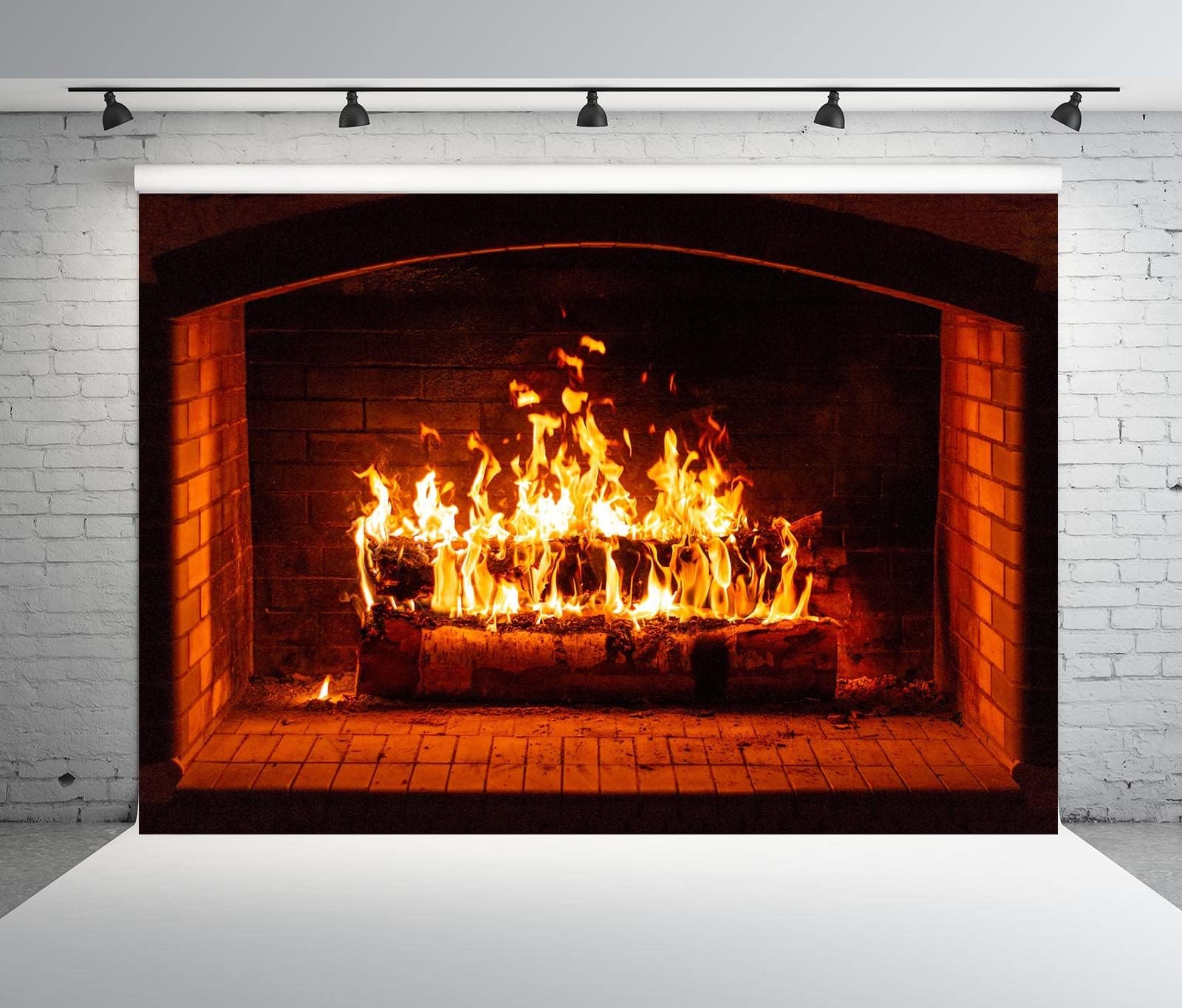 Amazon.com : BELECO 5x3ft Fabric Burning Fireplace Backdrop Firewood ...