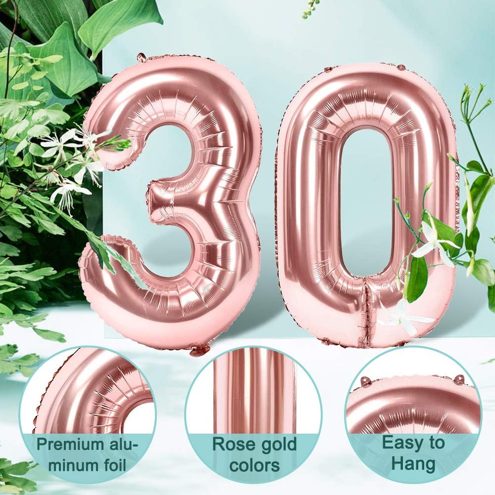 30th Birthday Balloons, Rose Gold Helium Number 30 Balloons Party ...
