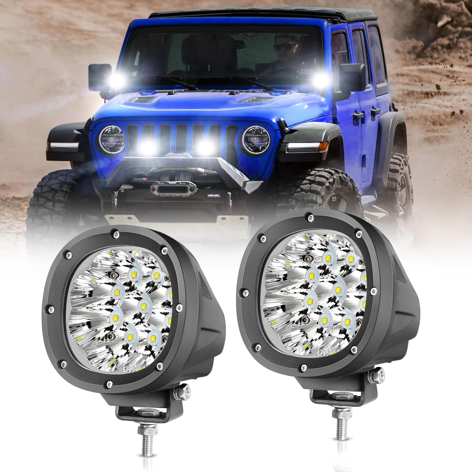 Buy SWATOW INDUSTRIES Round LED Offroad Lights, 2PCS 90W LED Light Pods ...