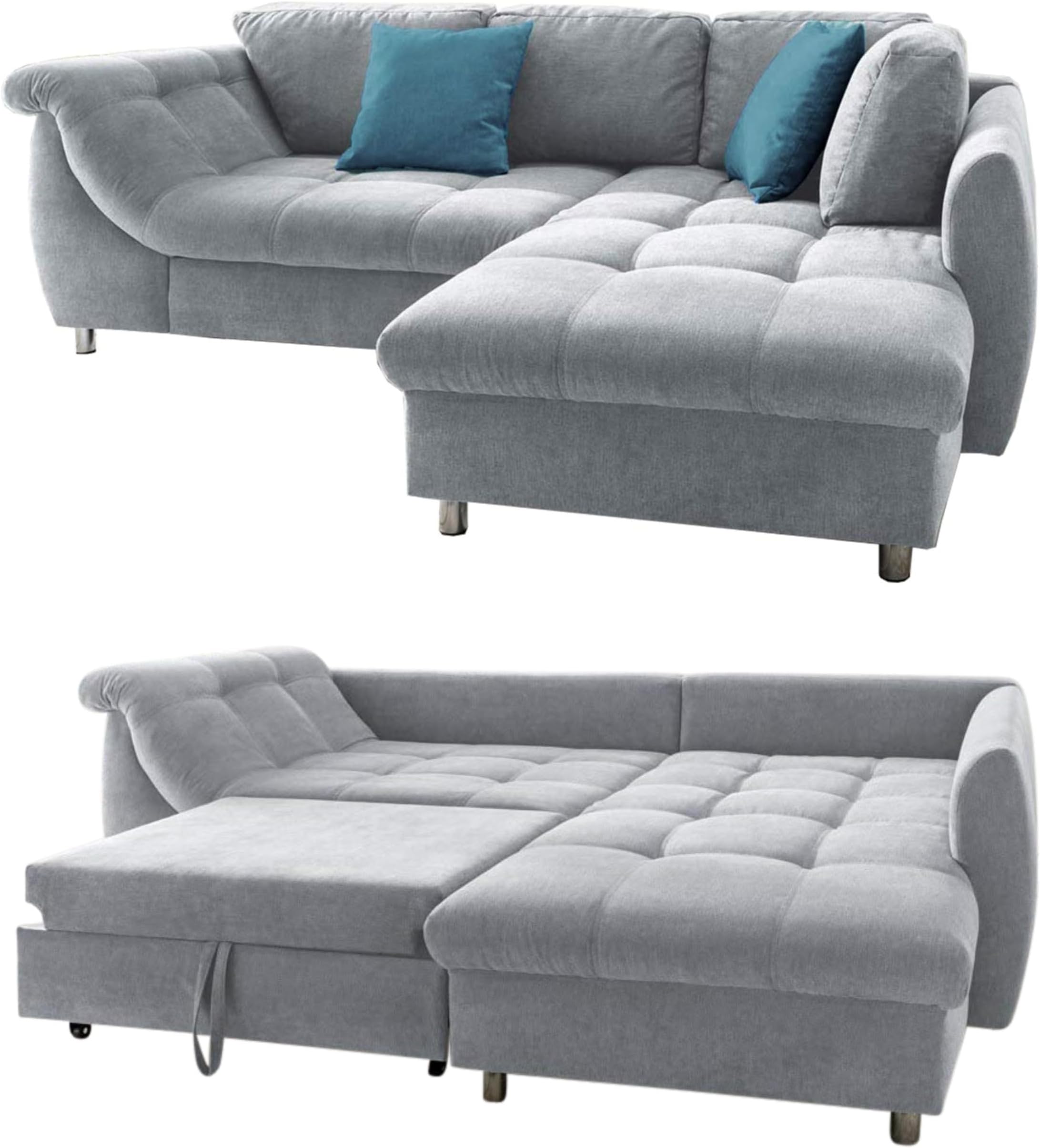 Modernes Ecksofa mit Schlaffunktion 250x190 cm, Wellenunterfederung mit ...