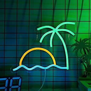 CoolGift Mart Sunrise Sunset Neon Sign, Beach Sun Palm Tree Dimmable ...