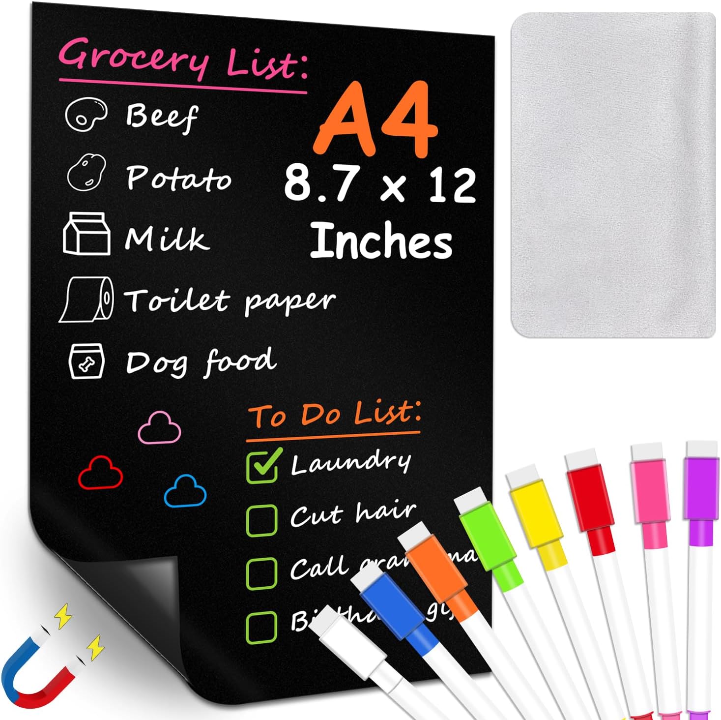 Kassa Grand tableau noir autocollant mural en rouleau de papier – 43,9 x 243,8 cm – 5 craies ...