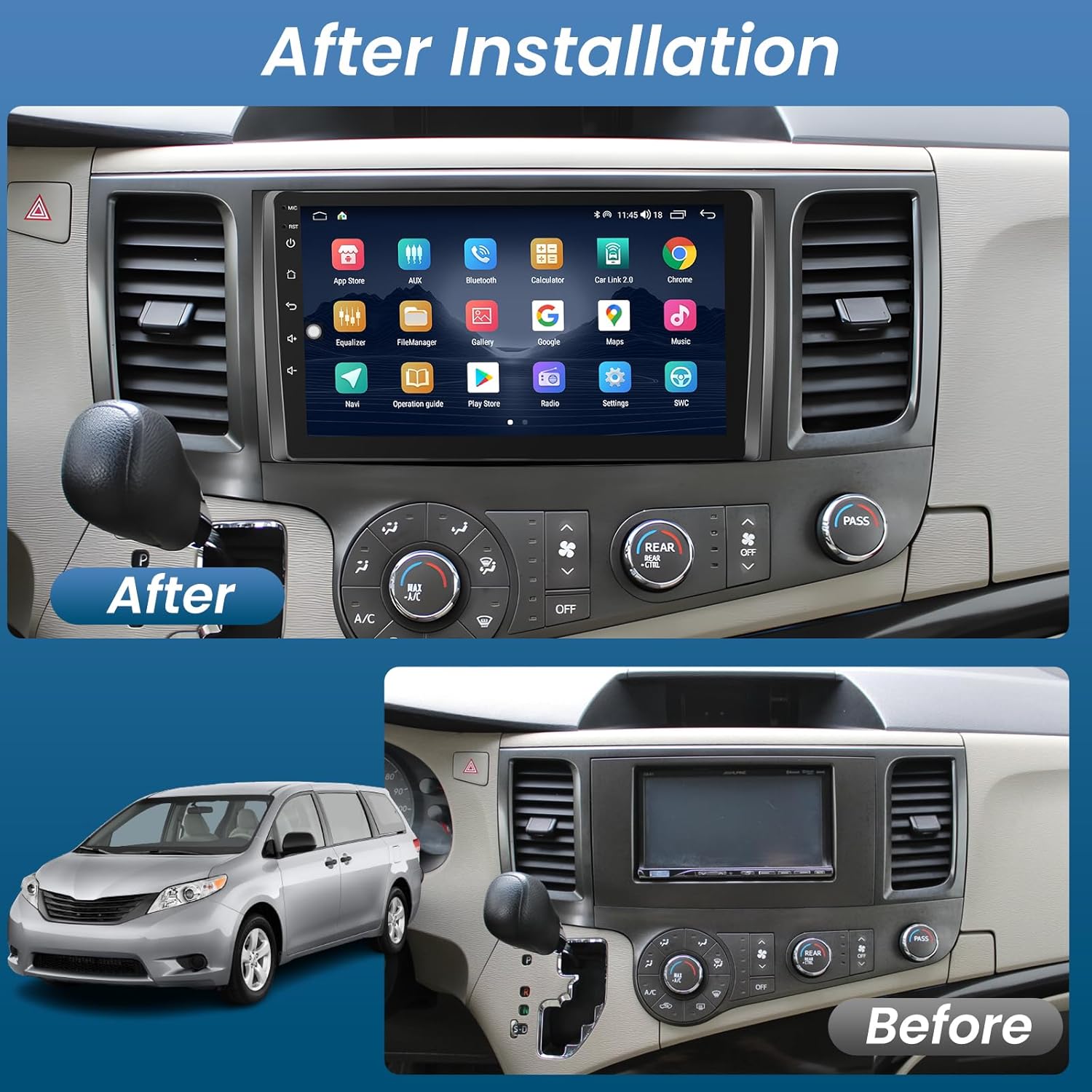 Fortdows Radio de coche para Toyota Sienna 2011 2012 2013 2014 ...