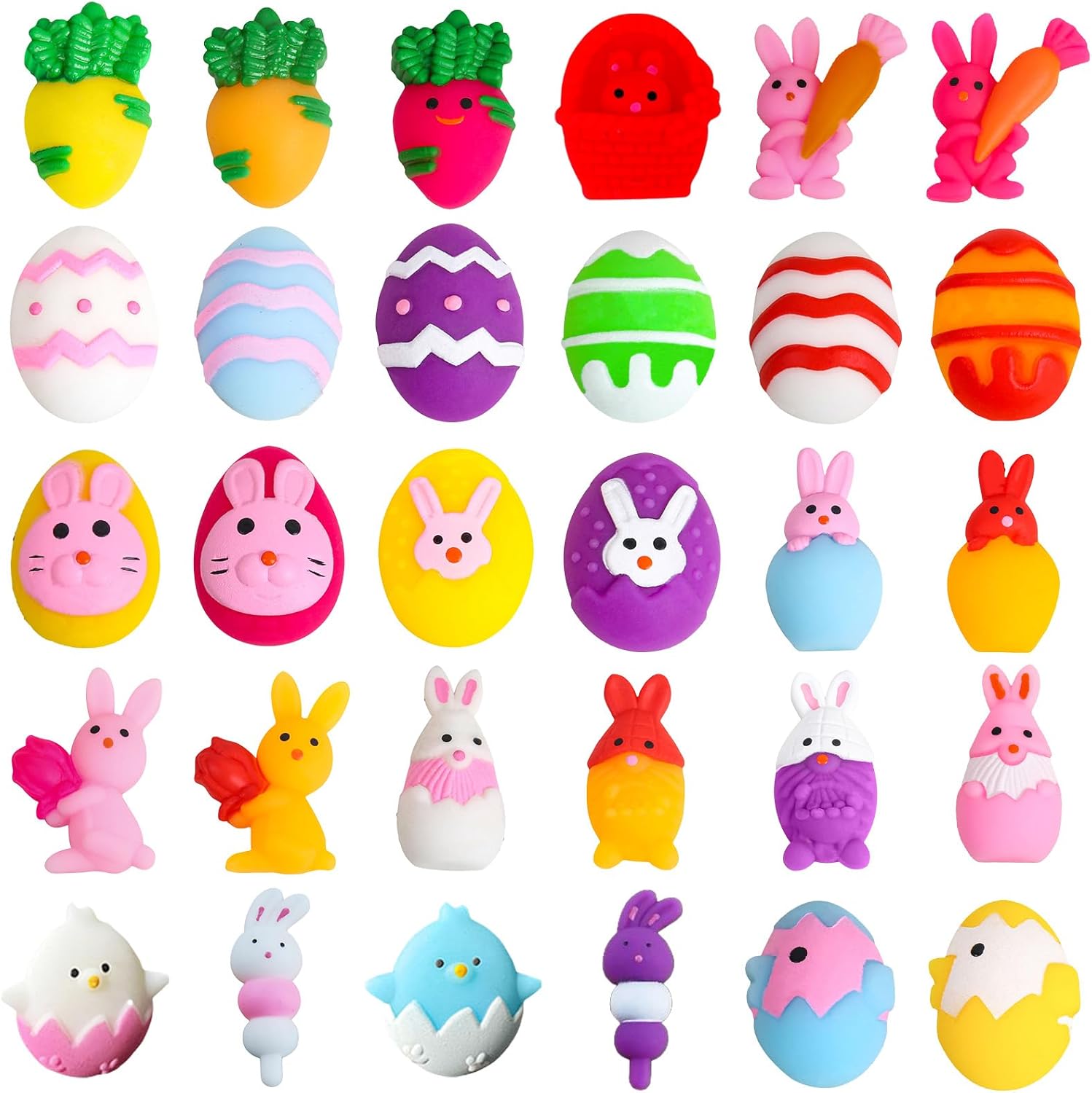30pcs Easter Mochi Squishy Toys, Mini Kawaii Rabbit Egg Bunny Carrot ...