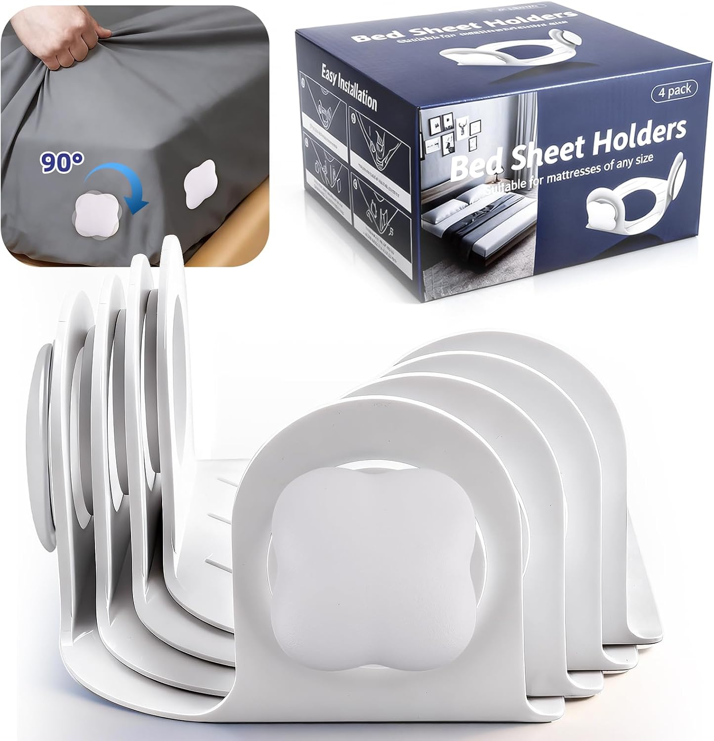 Amazon.com: Rolcoassuns Bed Sheet Holders Lock for Corners, 4 Pack ...