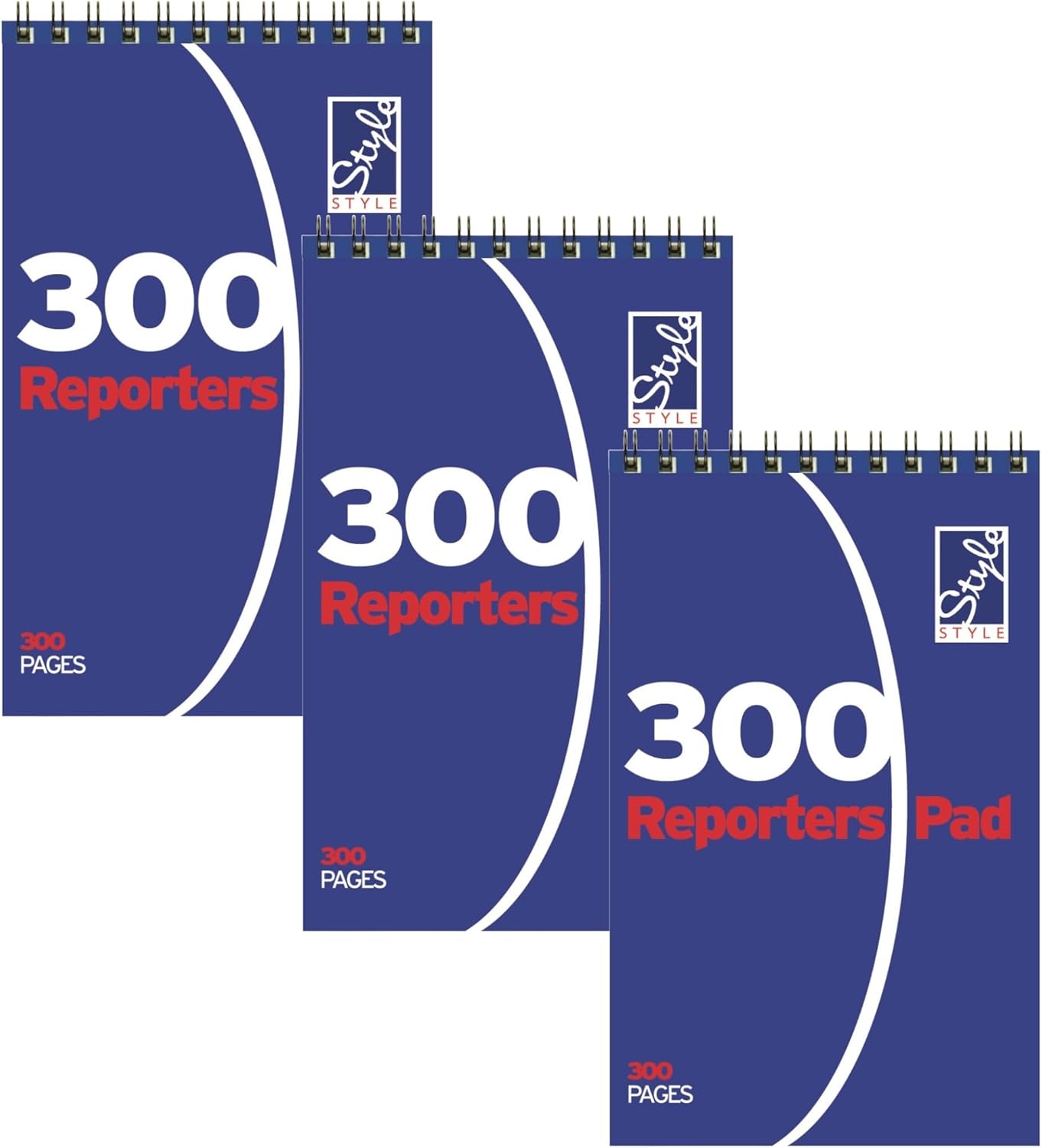 Office Style 8x5" Reporters Wirebound Notebook (Pack of 3) 300 Pages, Lined, 203x127mm, Spiral ...