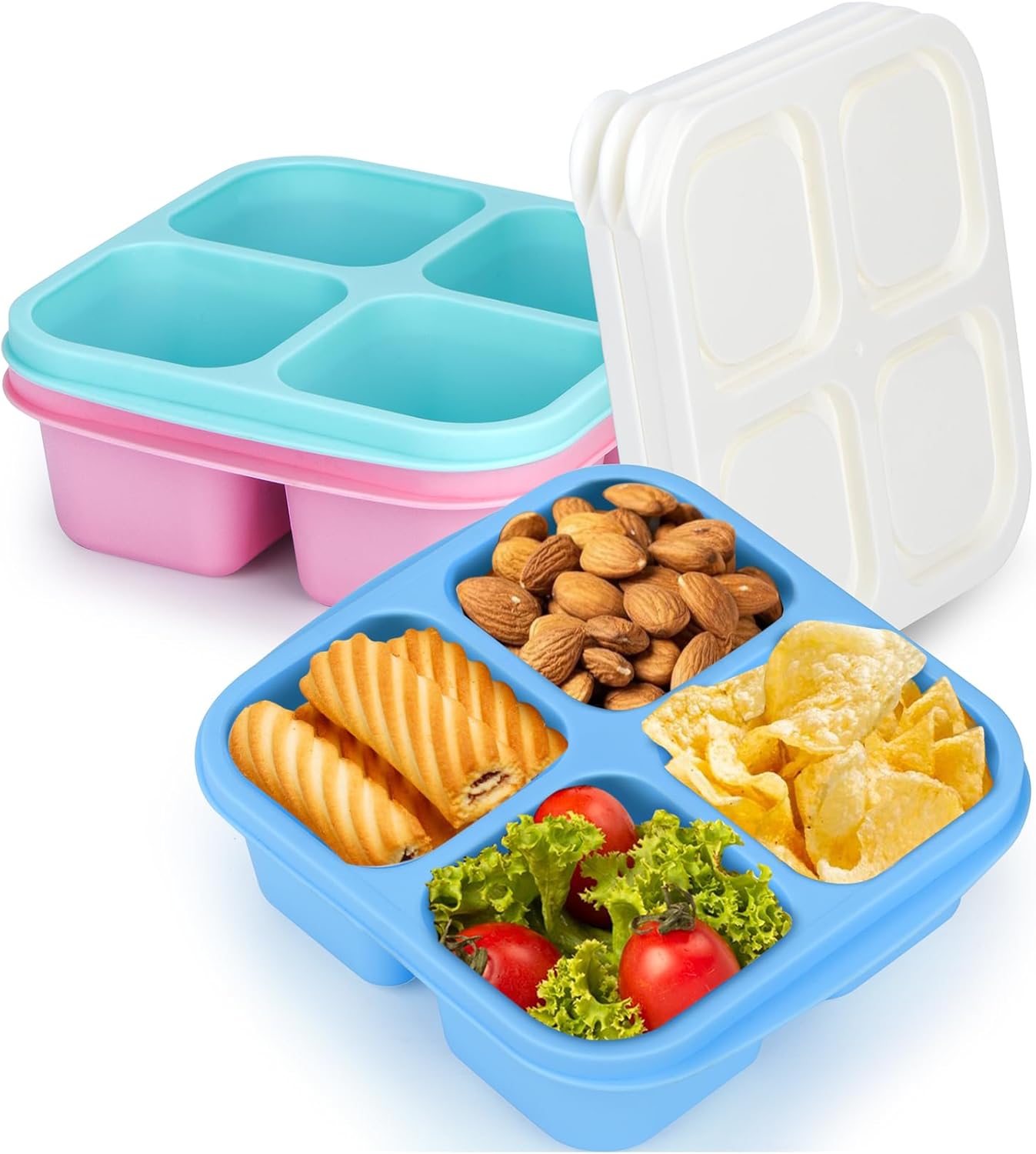 Amazon.com: BULGILIA Snack Containers, 4 Compartment Bento Snack Box ...