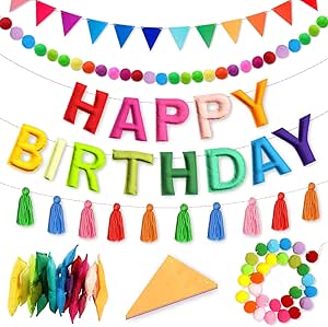 Amazon.com: 4PCS Pre-Strung Happy Birthday Banner - Felt Happy Birthday ...