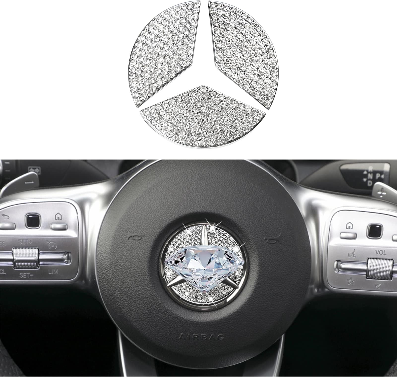 Bling Crystal Lenkrad Emblem 49mm Kompatibel mit Mercedes-Benz Glitzer ...