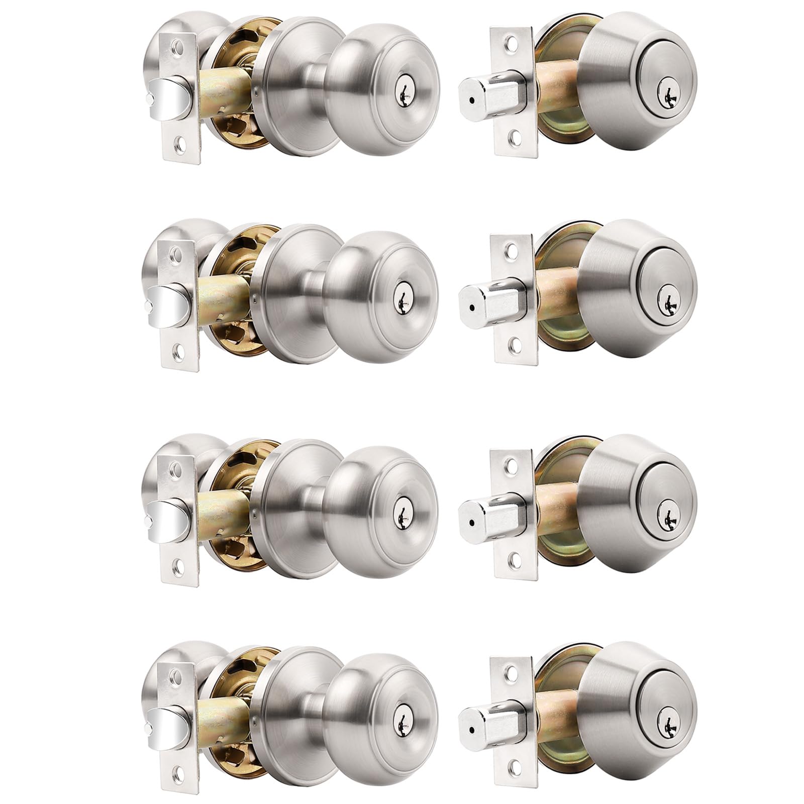 Probrico Door Knob and Single Cylinder Deadbolt Lock Set, Satin Nickel ...