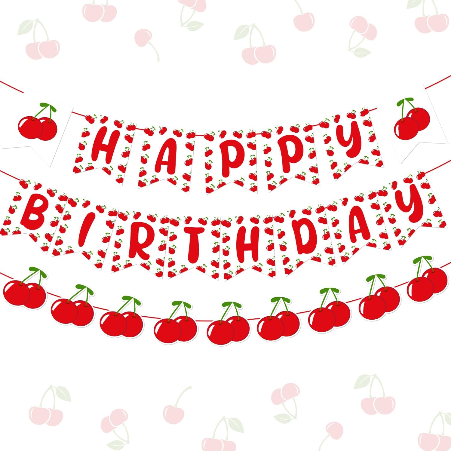 Amazon.com: Merrystorm Cherry Themed Happy Birthday Banner Garland ...