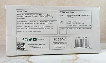 Amazon.com: Plugable USB C Hub Multiport Adapter, 4 in 1, 100W Pass ...