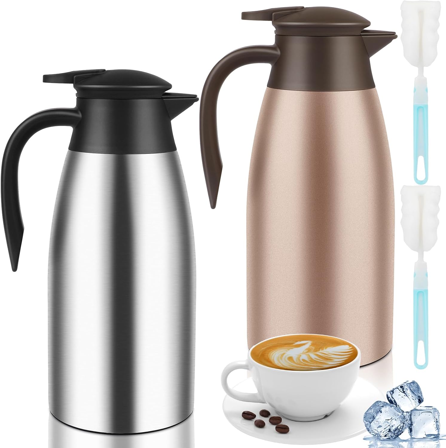 Amazon.com: Thermal Coffee Carafes 2 Pack – 68 Oz Insulated Stainless Steel Coffee Thermal ...