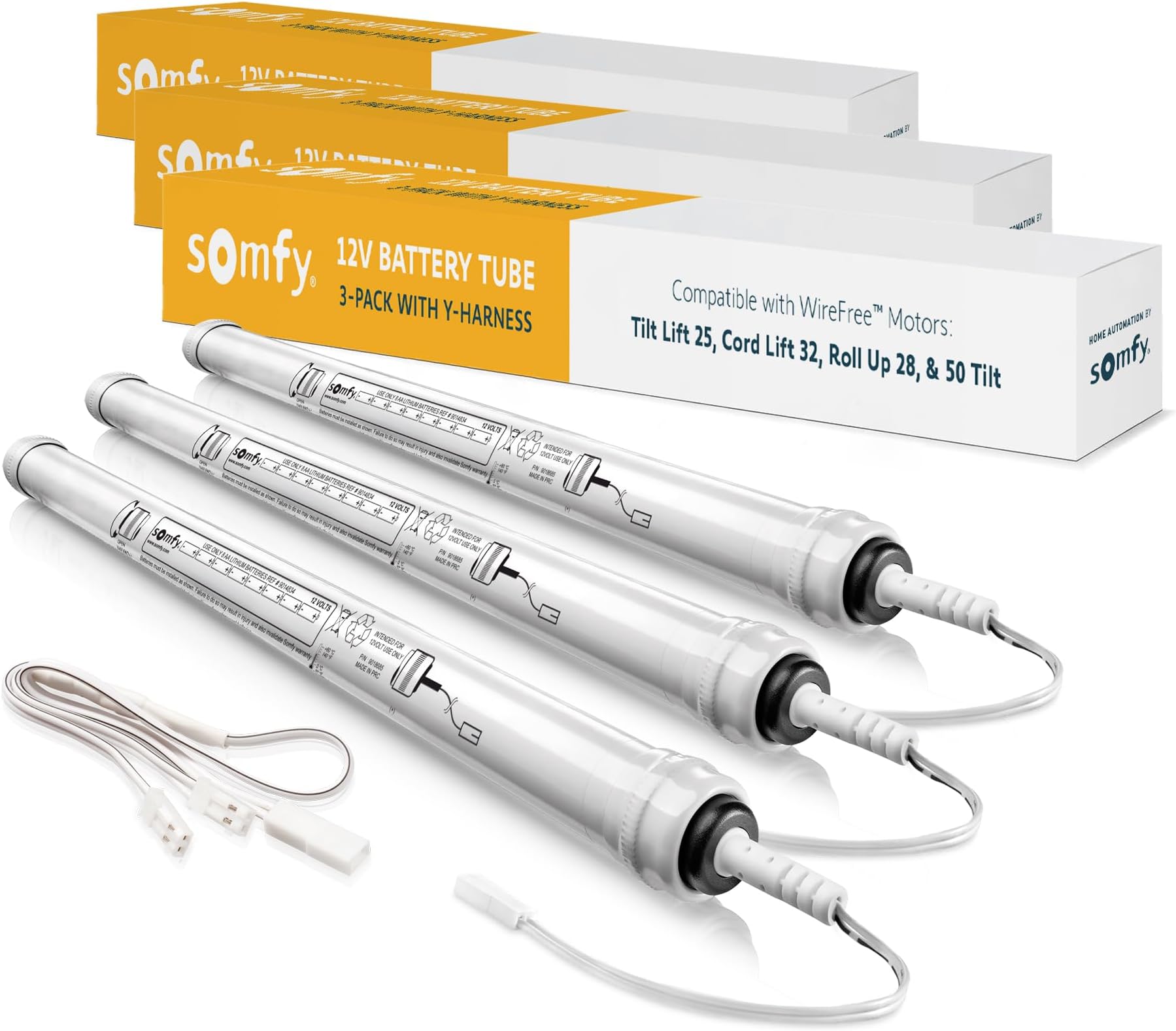 Amazon.com: somfy 12V DC Reloadable Battery Tube 3-Pack with Y Harness ...