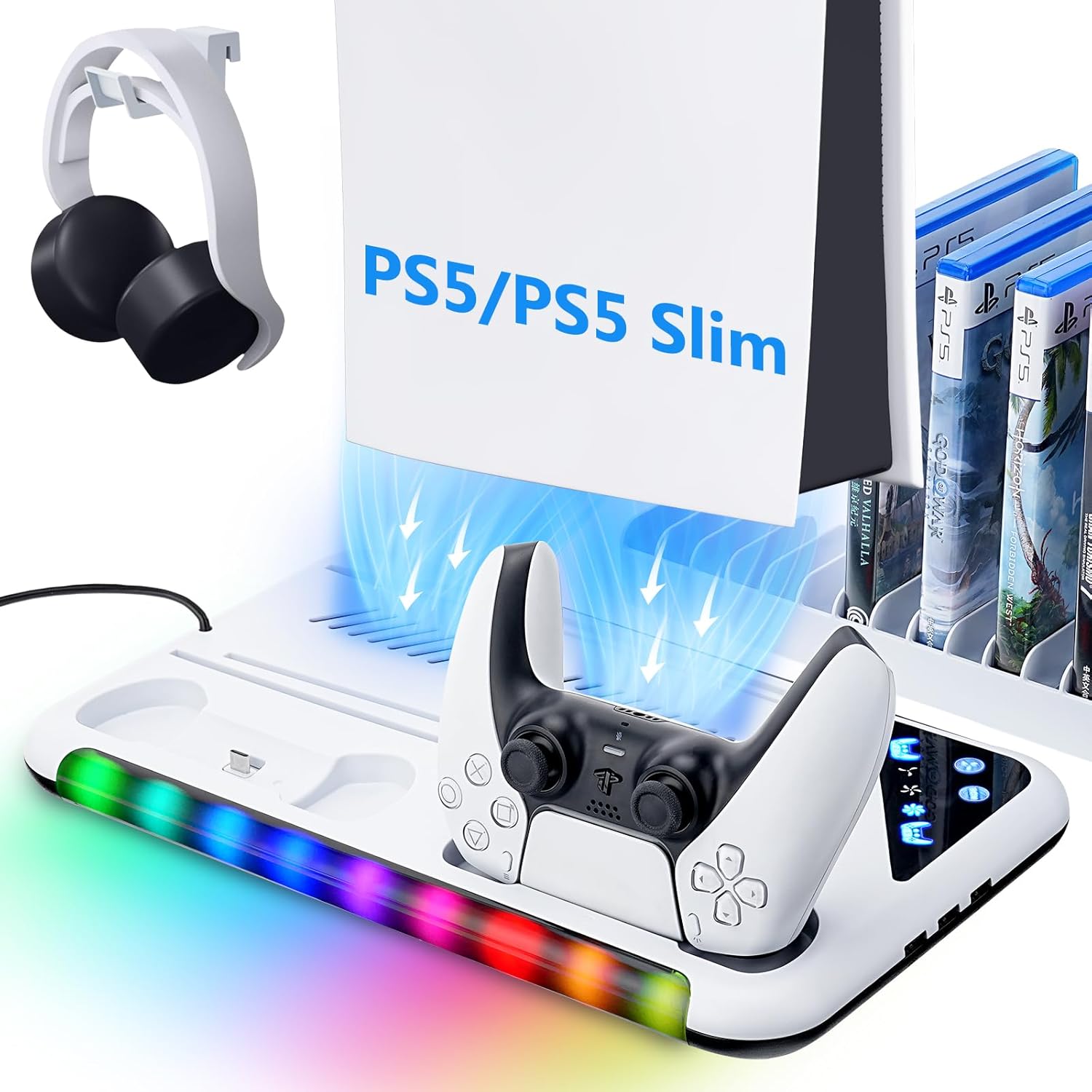 Amazon.com: Allnice PS5 Slim Stand and Cooling Station with Controller ...
