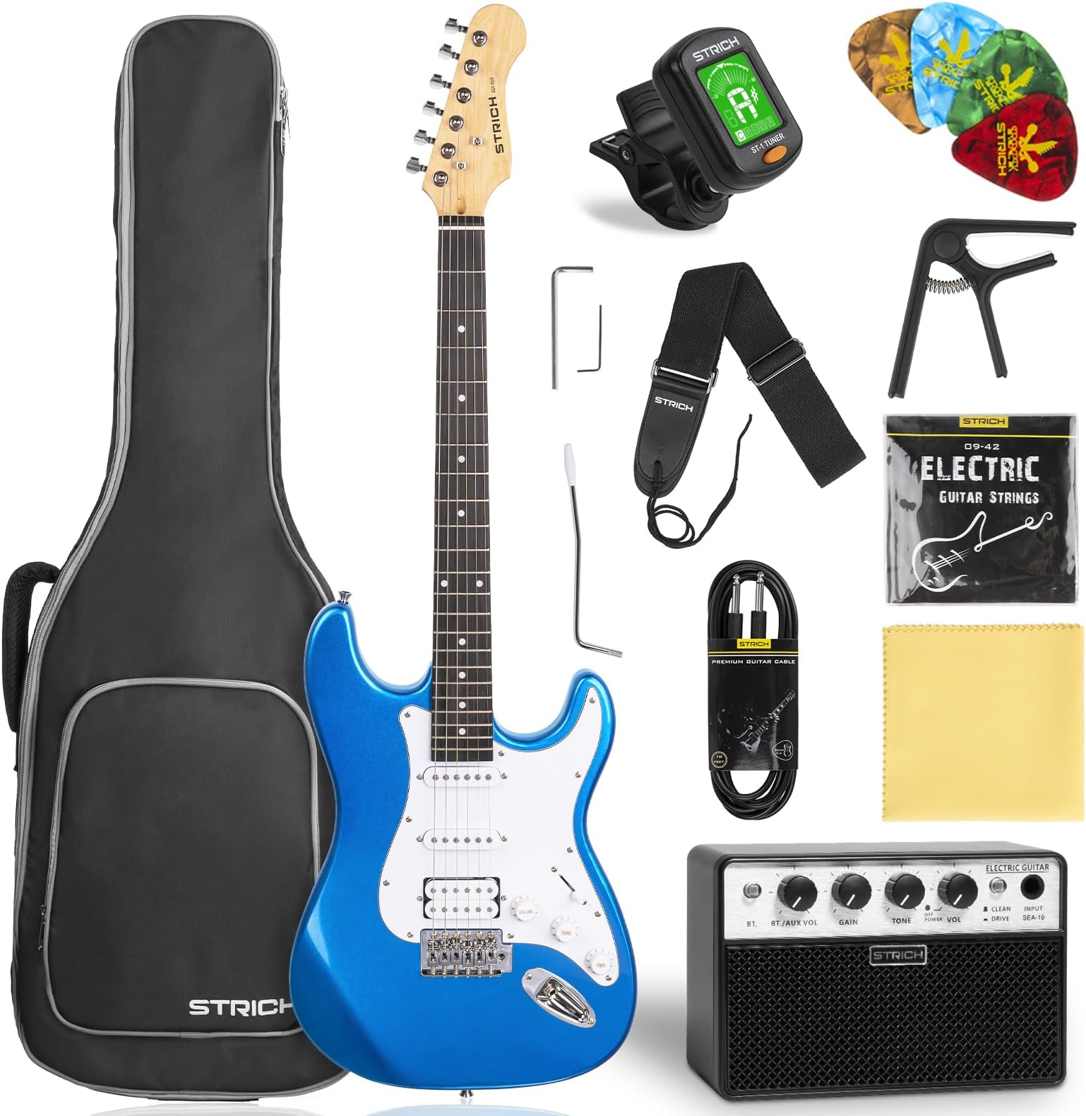 Amazon.com: STRICH Electric Guitar Beginner Kit, Solid Body 39" Full Size Electric Guitar HSS ...