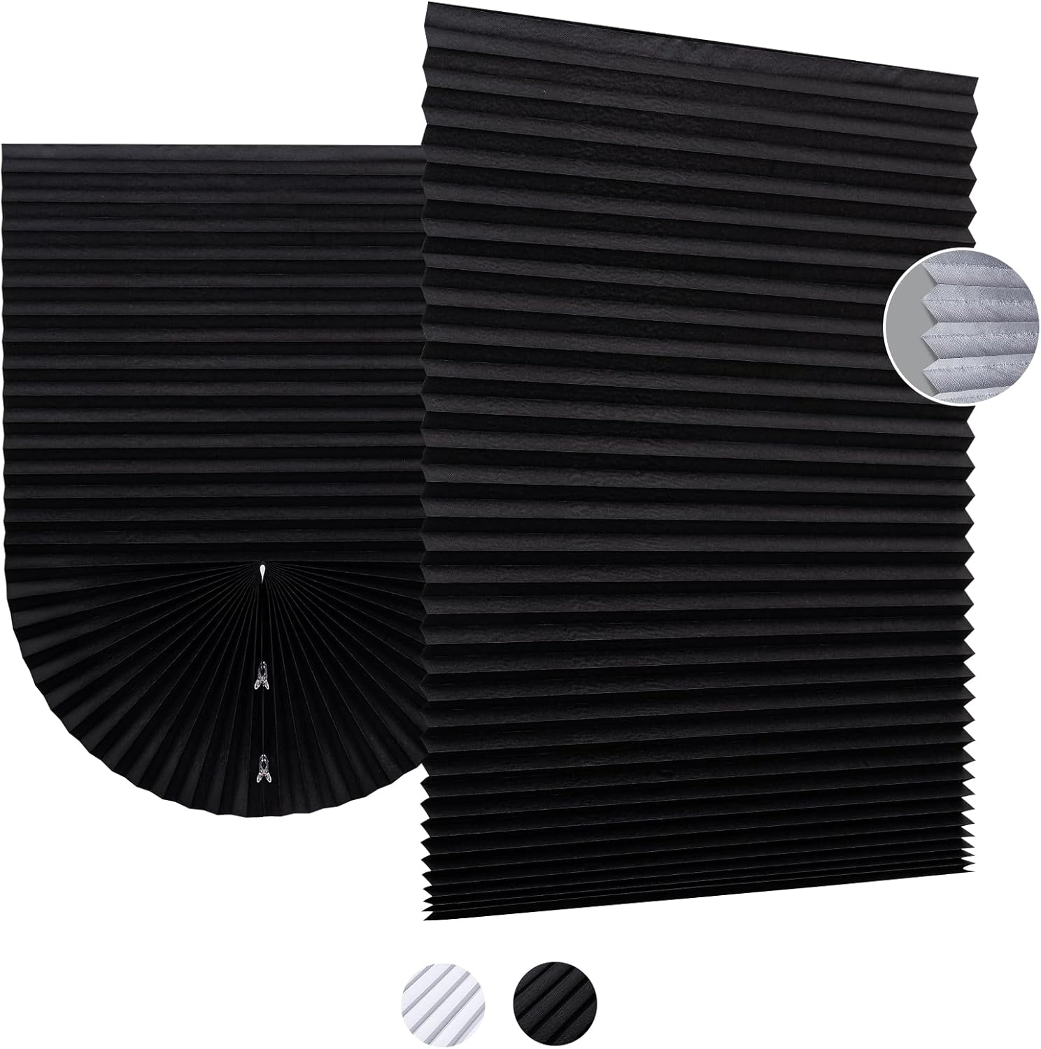 Amazon.com: UrMoon Adhesive Temporary Pleated Shades 2 Packs Blackout ...