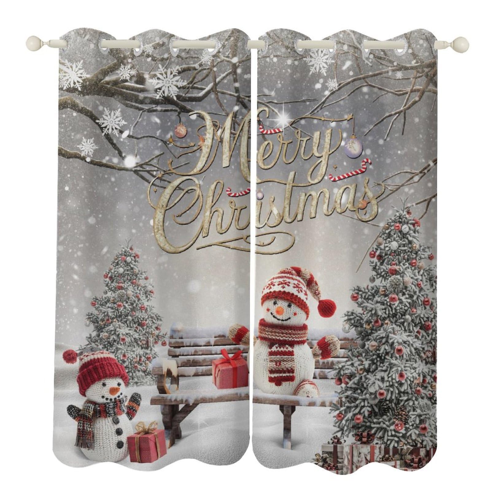Amazon.com: Merry Christmas Curtain for Living Room, Cute Snowman Warm ...