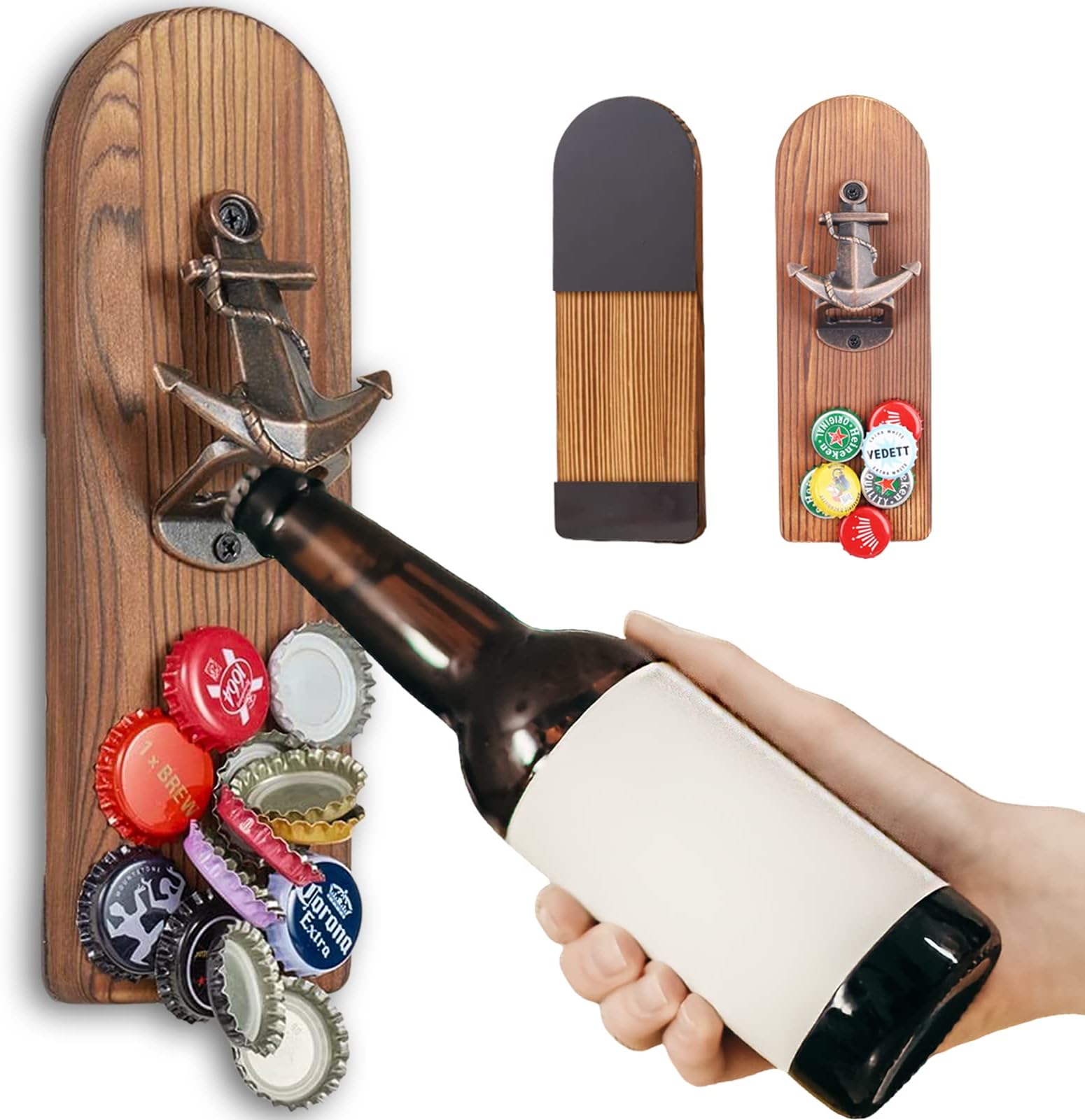 Magnétique Ouvre Bouteille Mural en Bois, Decapsuleur Mural Biere ...
