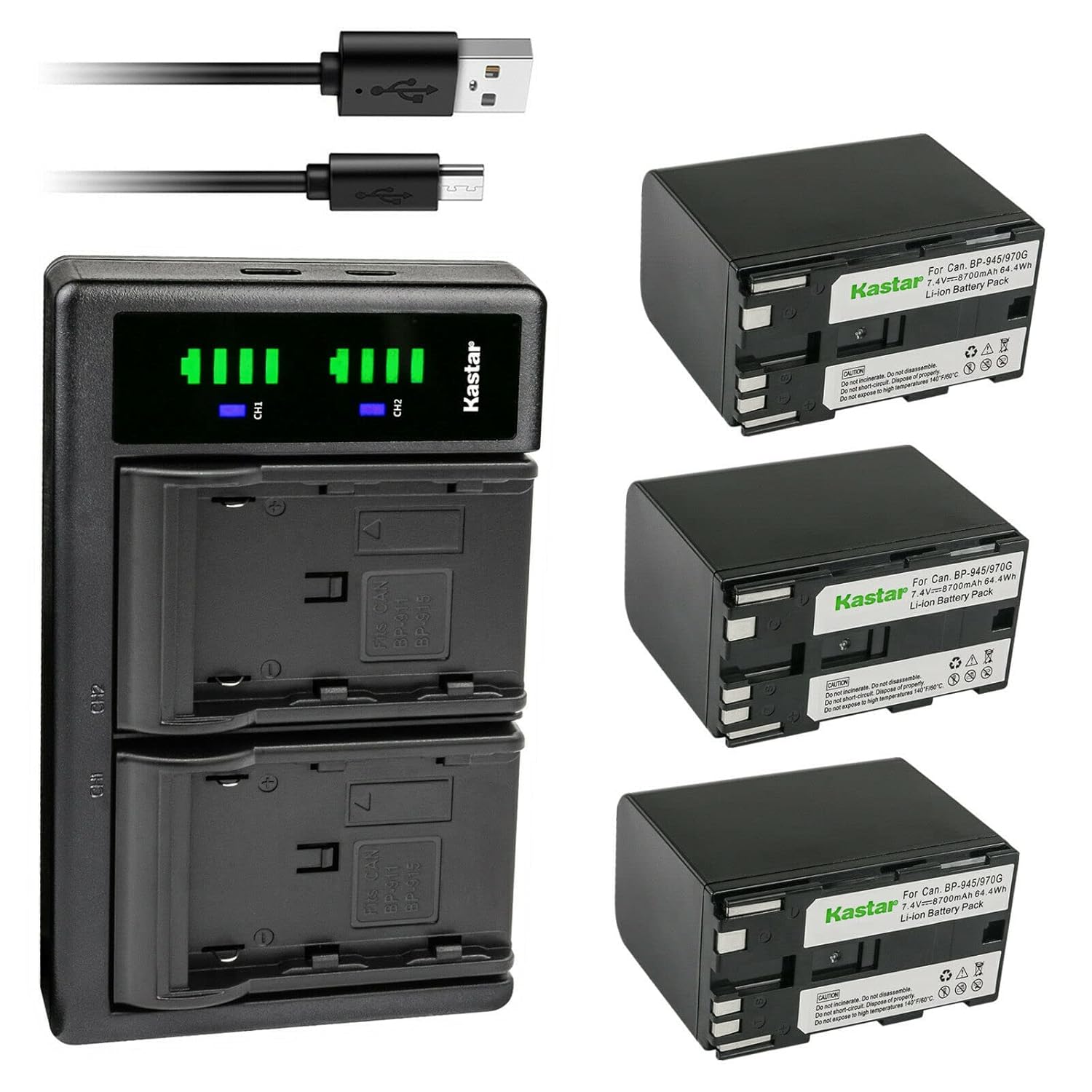 Kastar 3-Pack Battery and LTD2 USB Charger Replacement for Canon BP-970 ...