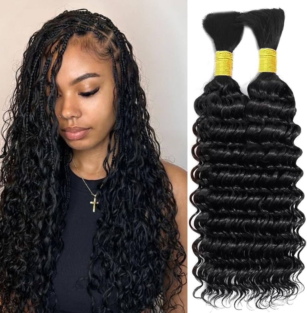 Amazon.com : Human Braiding Hair 2 bundles Deep Wave Bulk Human Hair ...