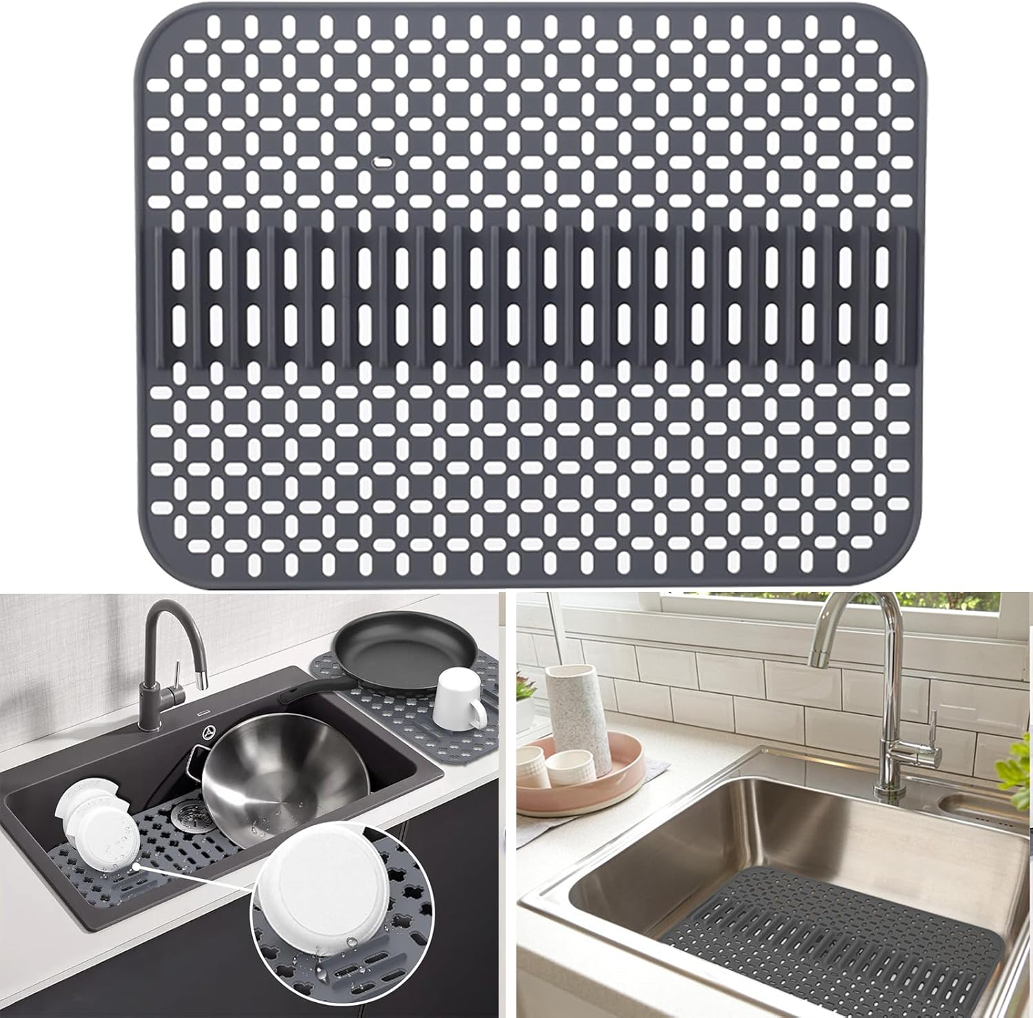 Eysbiy Silicone Sink Mat Protectors for Kitchen 17''x 12.6'', Rubber ...