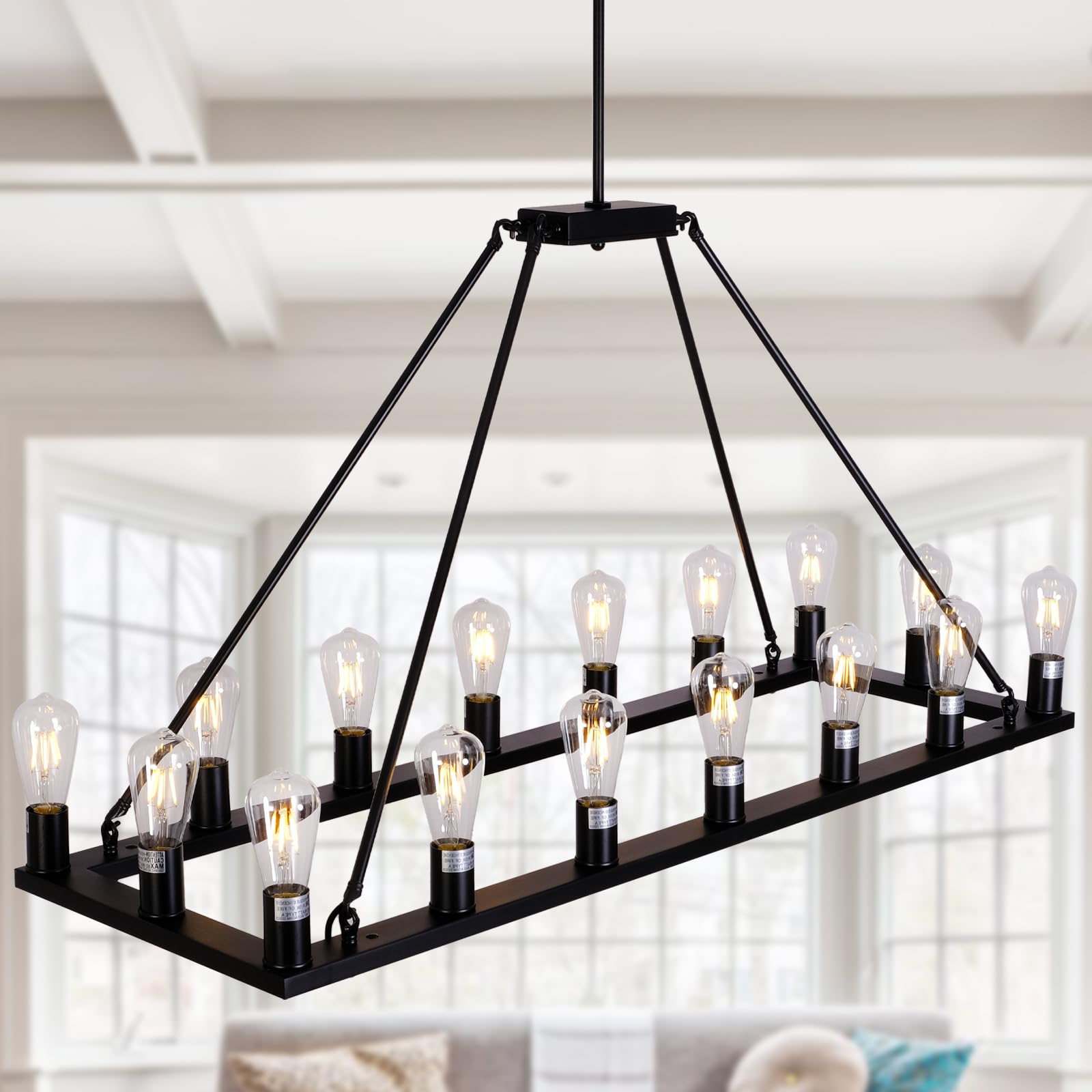 W47'' Rectangle Vintage Chandelier Kitchen Island Lighting Rustic ...