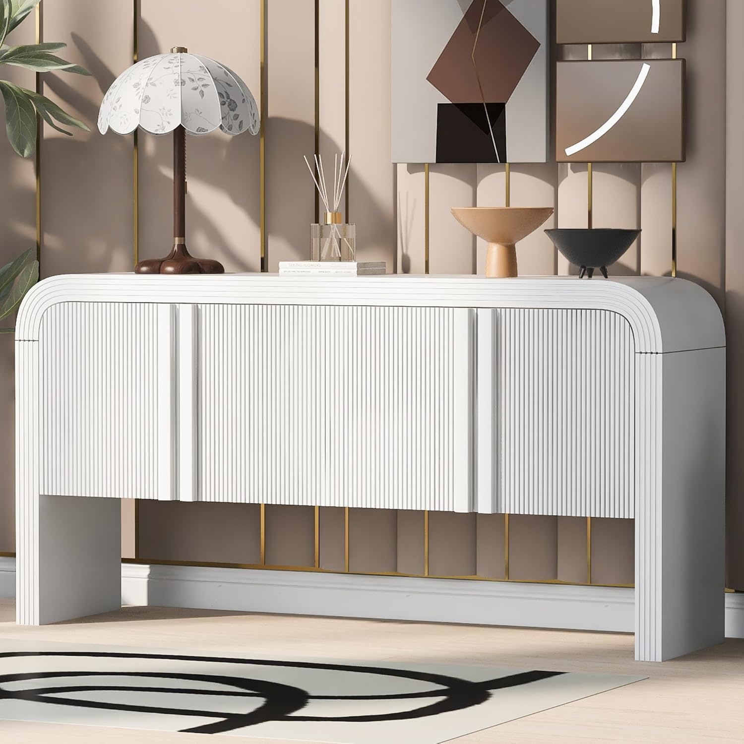 Amazon.com - Virubi Curved Fluted Sideboard Buffet Cabinet with Storage ...