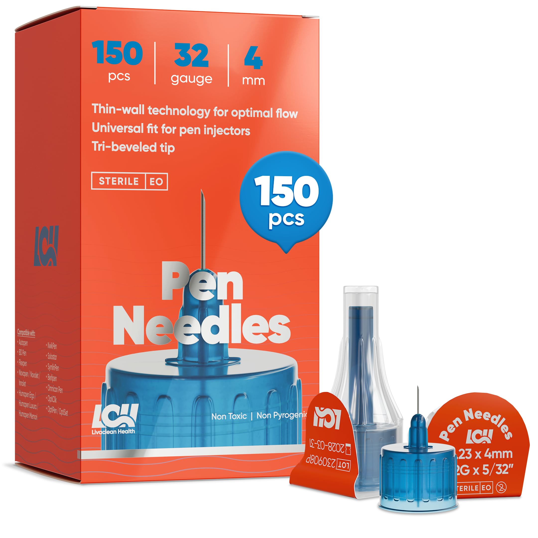 Amazon.com: (150 Ct) LivaClean Health Pen Needles for Insulin - 32G x ...