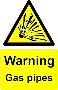 Warning Gas Pipes Safety Signs - Self Adhesive Stickers 200mmx 150mm ...