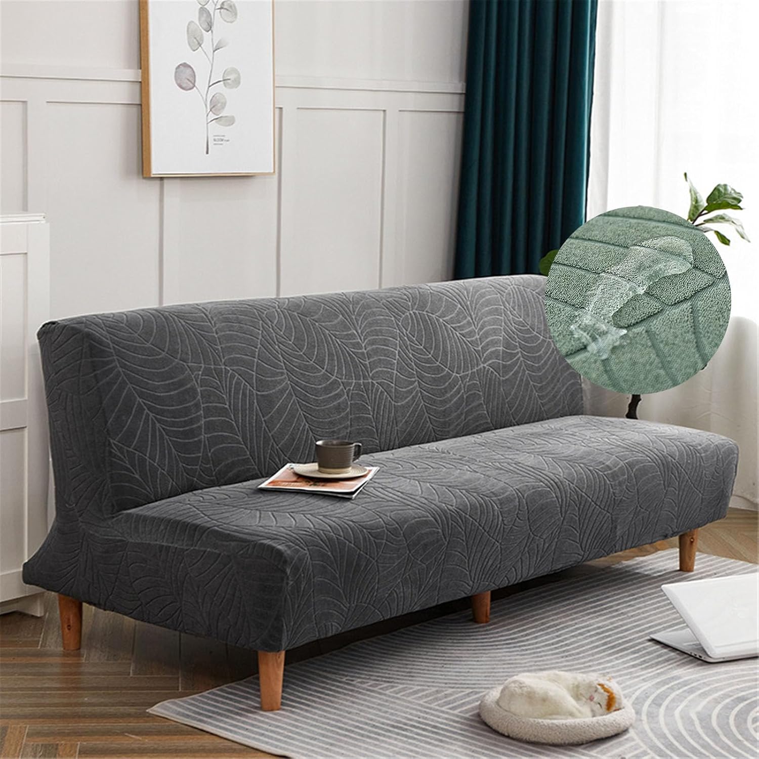 Surwin Armless Sofa Bed Cover Jacquard Non Slip Waterproof Stretch ...