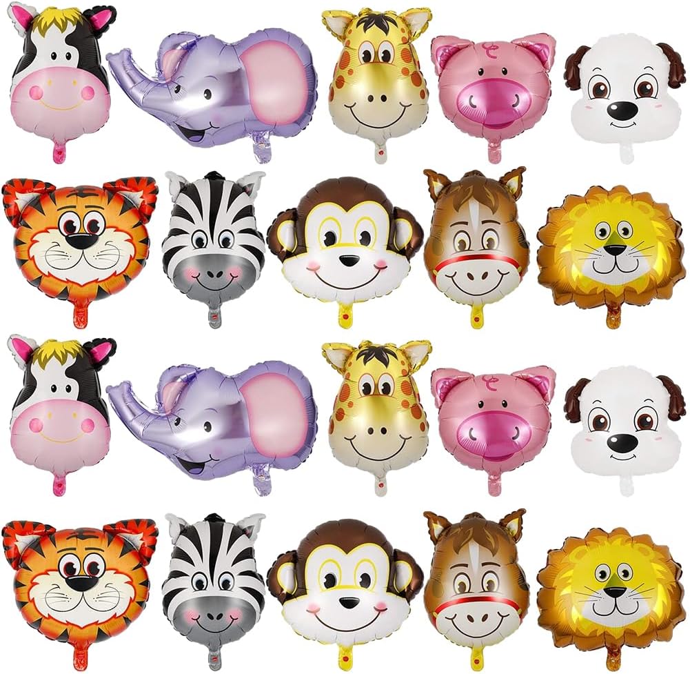 UZSXHJ 20pcs Zoo Animal Head Foil Balloons, Zoo Animal Balloons Kit, 3D ...