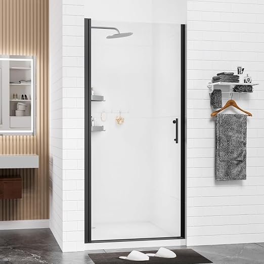 Kosmonia 36" Wx72 H Frameless Pivot Shower Door, 1/4" Tempered Glass ...