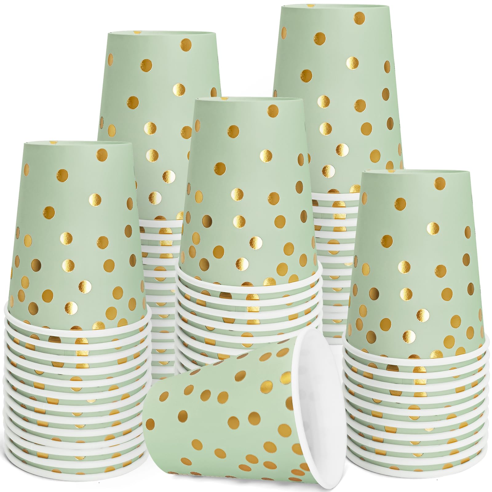 Amazon.com: WYQJHKV Sage Green and Gold Paper Cups,9 oz Sage Green and ...