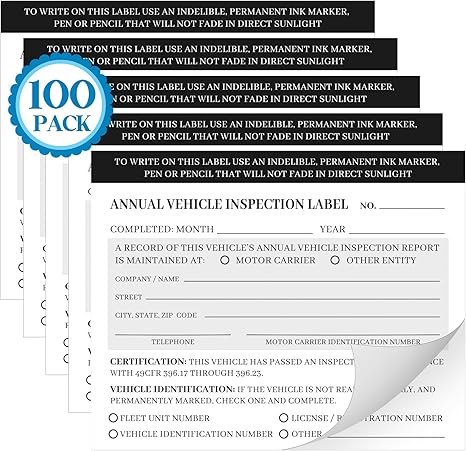 Amazon.com : Dinifee 100 Pack Annual Vehicle Inspection Label 5" x 4 ...