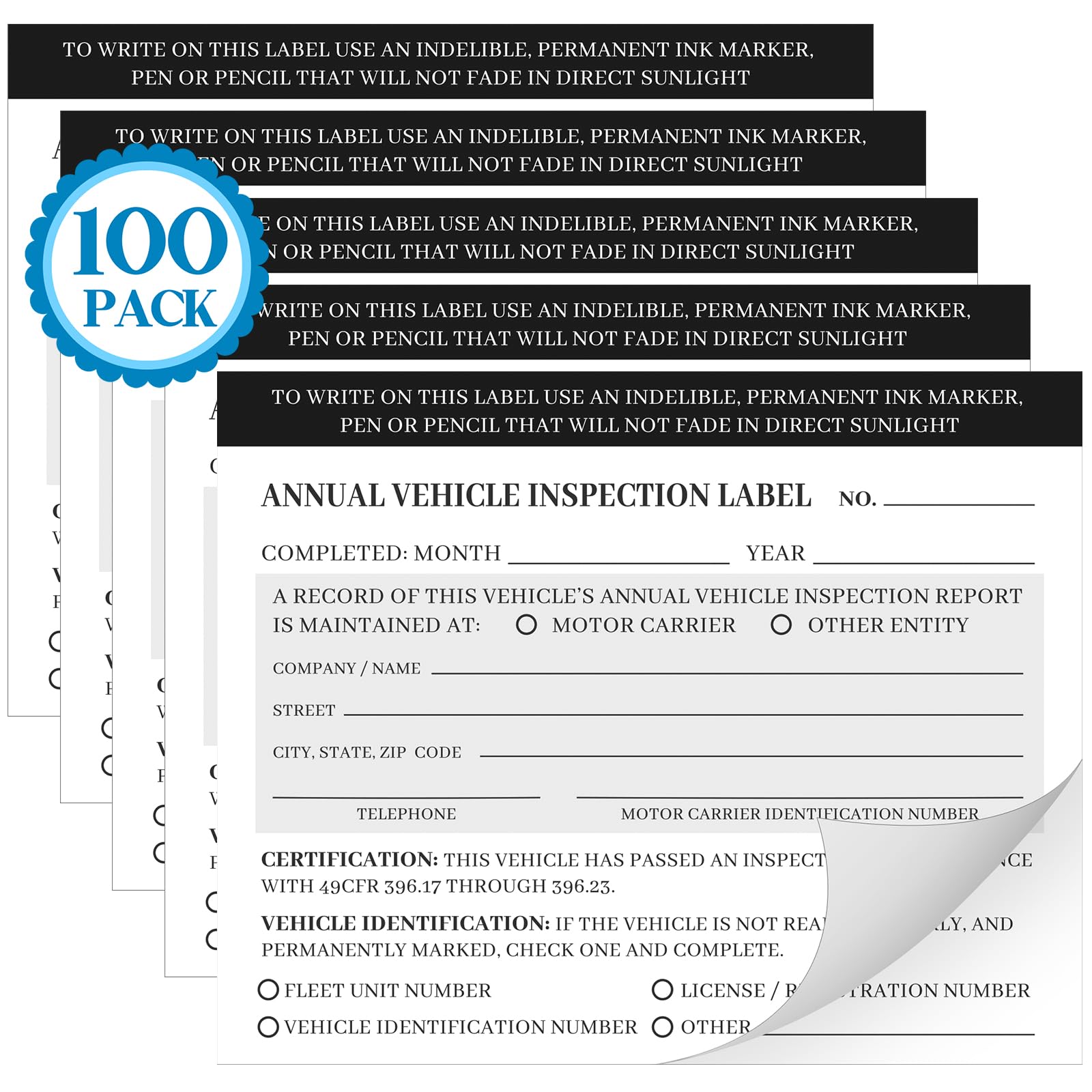 Amazon.com : Dinifee 100 Pack Annual Vehicle Inspection Label 5" x 4 ...