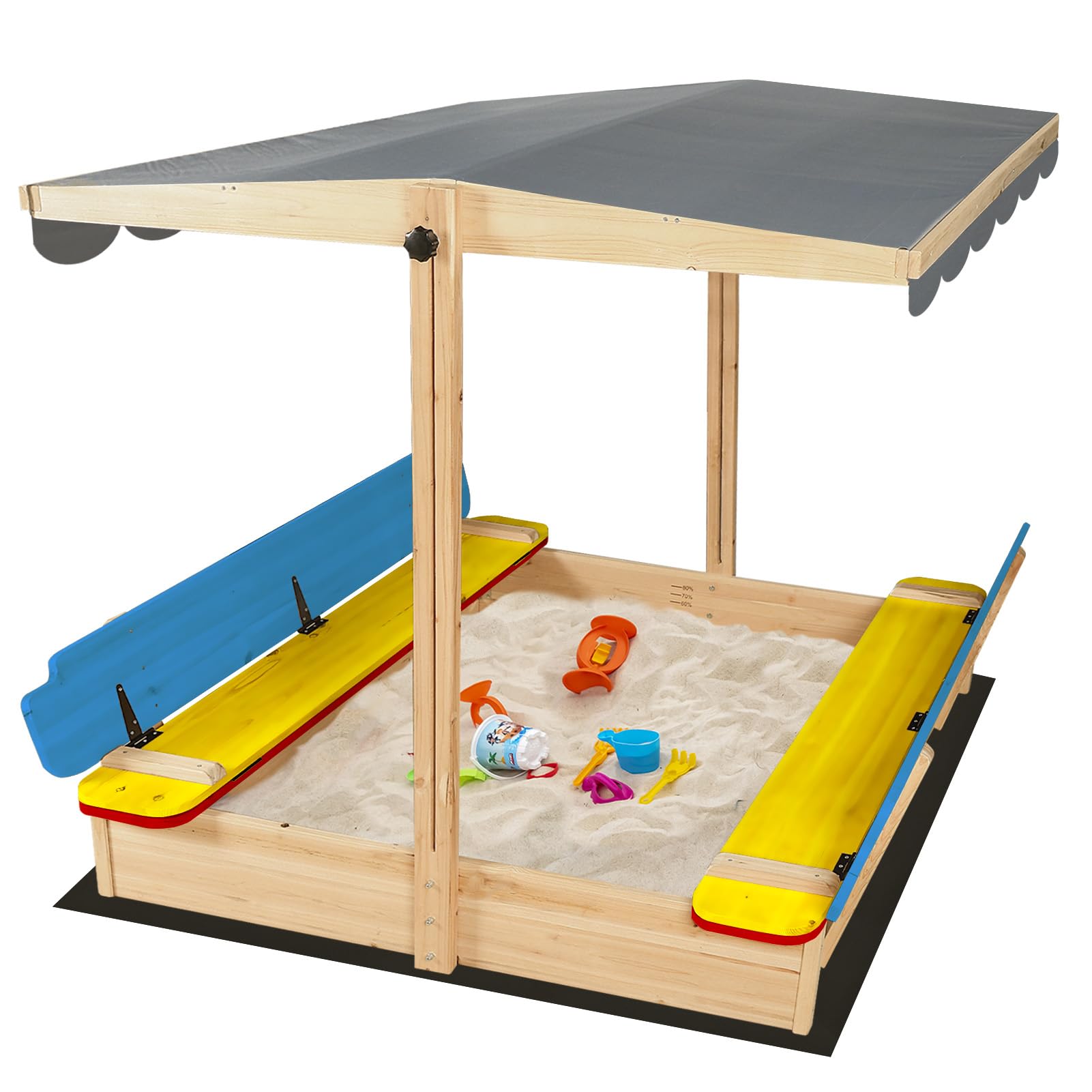 Amazon.com: RUNSHED Kids Wooden Sandbox with Lid, Toddlers Sand Pit ...