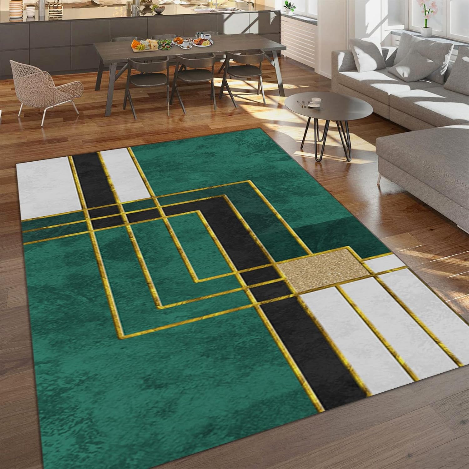 Amazon.com: Light Luxury Green Background Geometry Area Rug, Modern ...