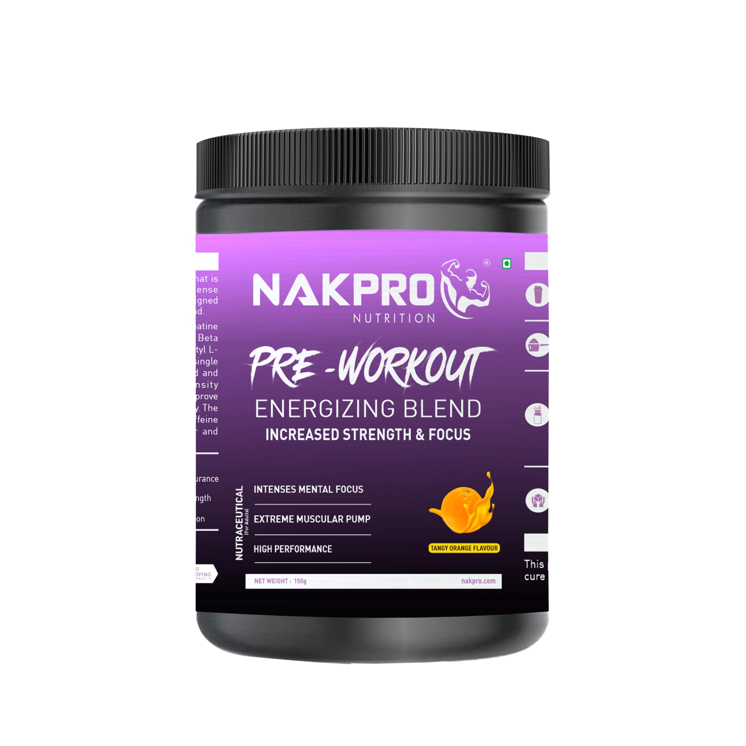 Nakpro Pre Workout Supplement Powder - JAR | 100mg Caffeine, 1.2g ...