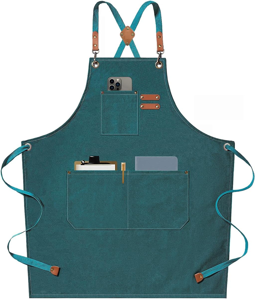 Amazon.com: Stenffy Kitchen Apron, Work Apron, Canvas, Multiple Pockets ...