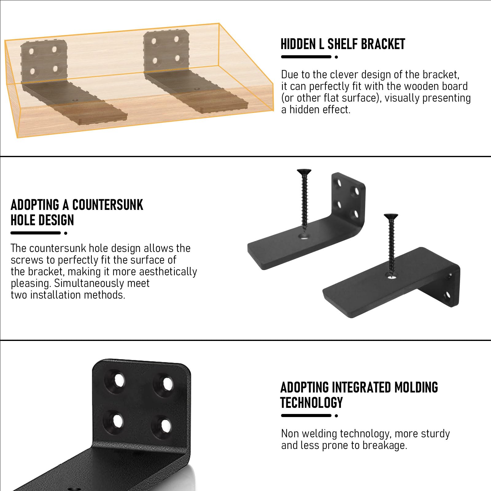 Snapklik.com : Heavy Duty Floating Shelf Brackets 4 Inch Long L-Shaped ...