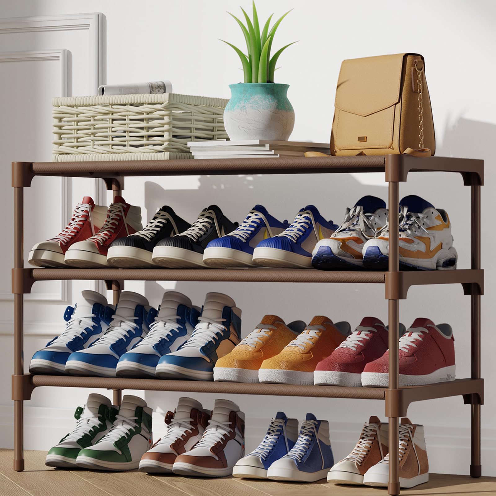 Kitsure Shoe Rack - Premium Non-Woven Shoe Rack Shelf, 3-Tier Shoe ...