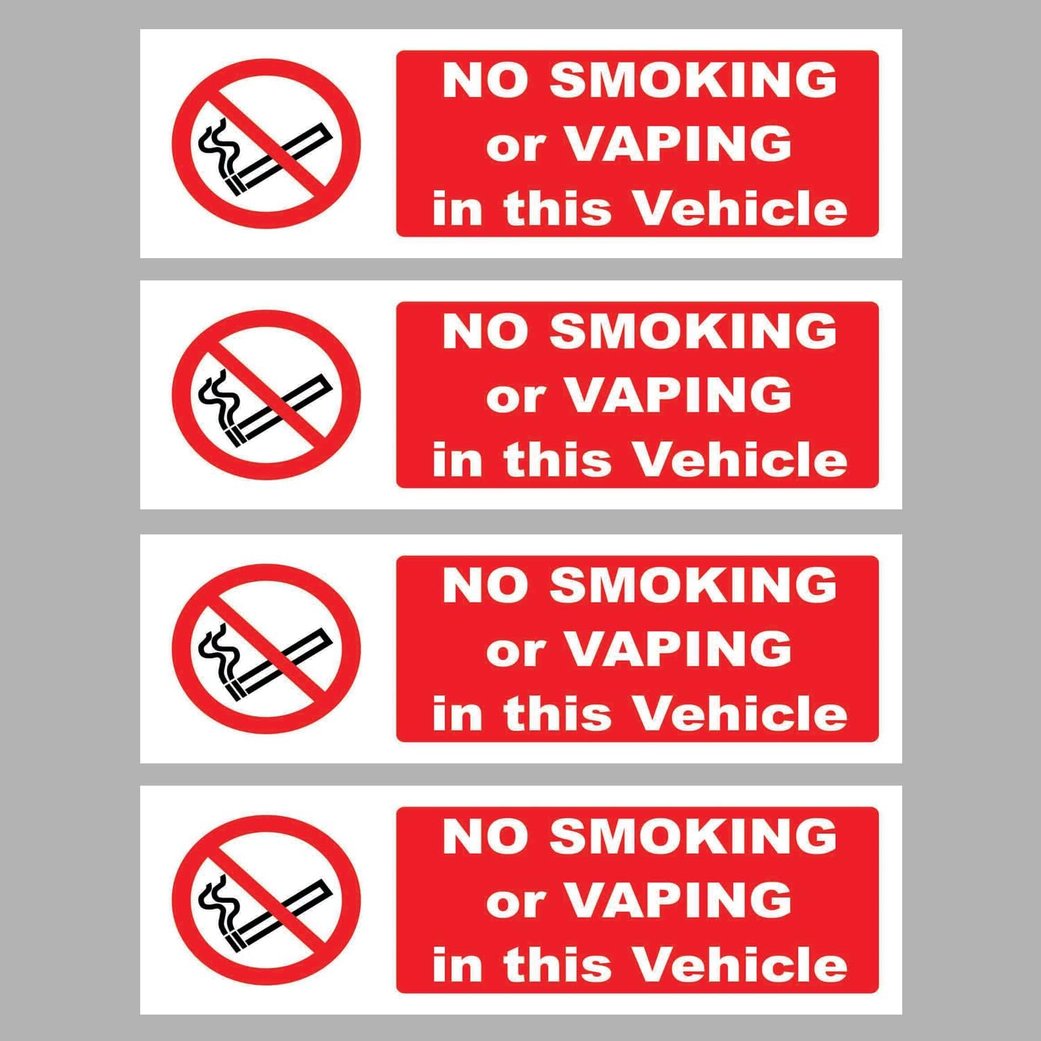 4 x No Smoking or Vaping in this Vehicle Self Adhesive Backed Stickers ...