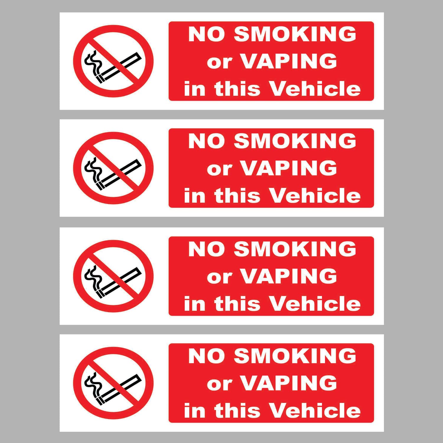 4 x No Smoking or Vaping in this Vehicle Self Adhesive Backed Stickers ...