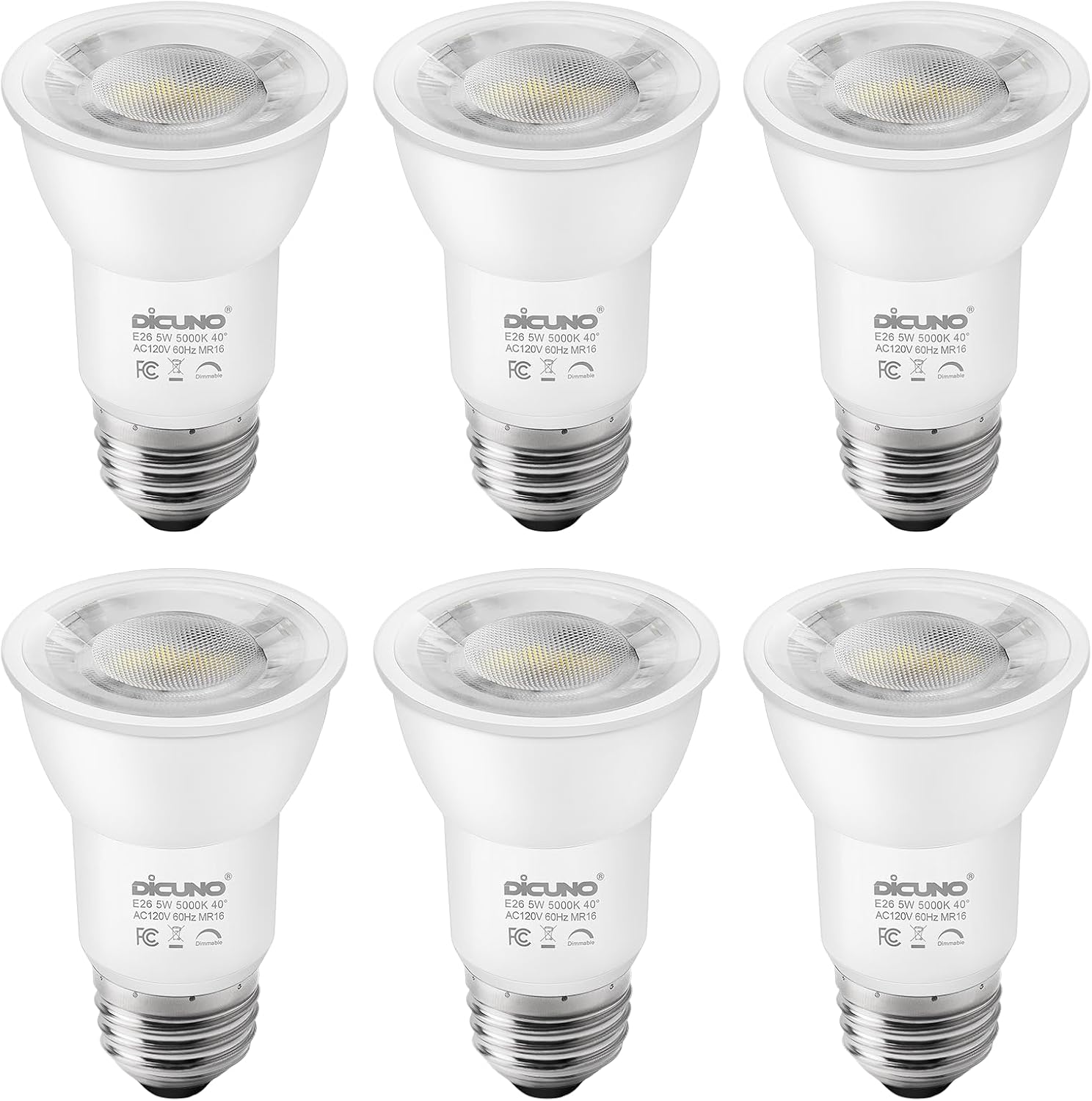 DiCUNO PAR16 LED Bulb Dimmable, 5W Long Neck Spotlight Bulb, 500Lumen ...