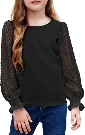 Amazon.com: Arshiner Girls Long Sleeve Shirt with Ruffle Cuffs Polka ...