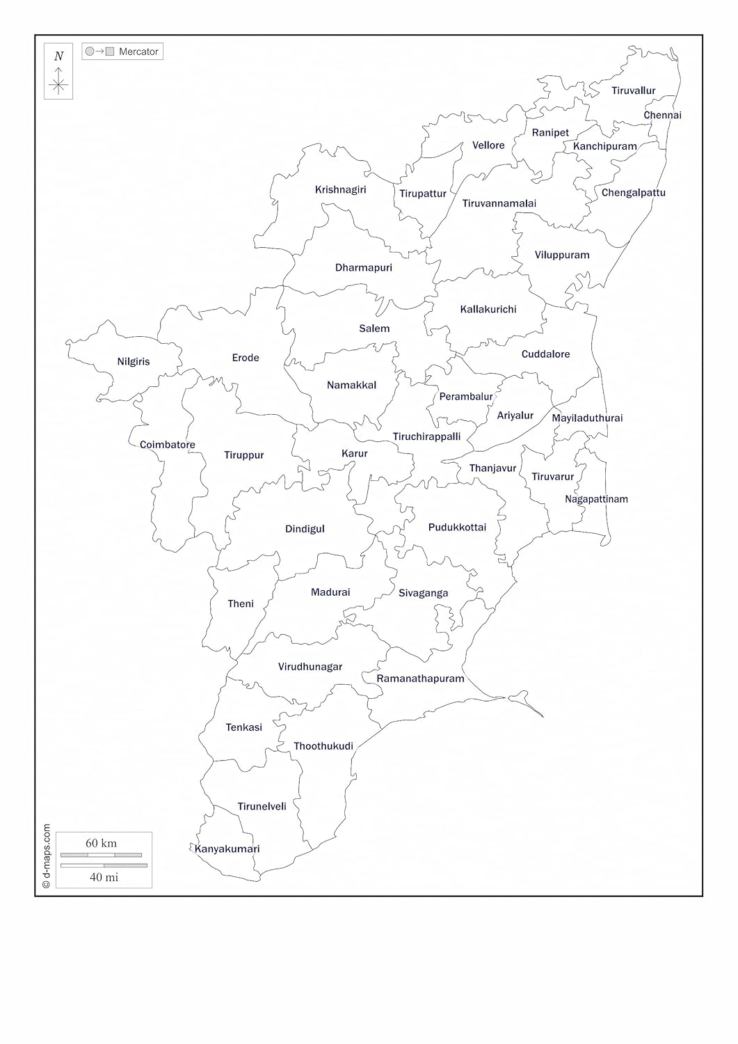 Buy Tamil Nadu district map and their name (black and white)_A4 size ...